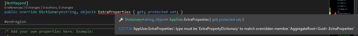 [Can't use AbpUser as navigation property] The property 'AppUser.ExtraProperties' could not be ...