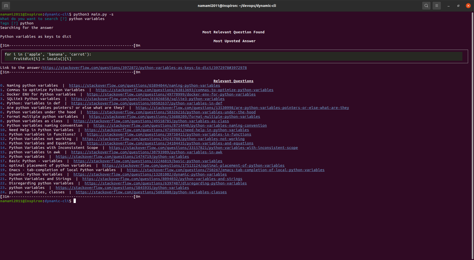 Change the layout of search results · Issue #33 · IndianOpenSourceFoundation/dynamic-cli · GitHub