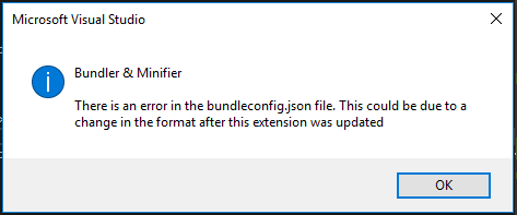 ERROR: There is an error in the bundleconfig.json file. This could be due to a change in the ...