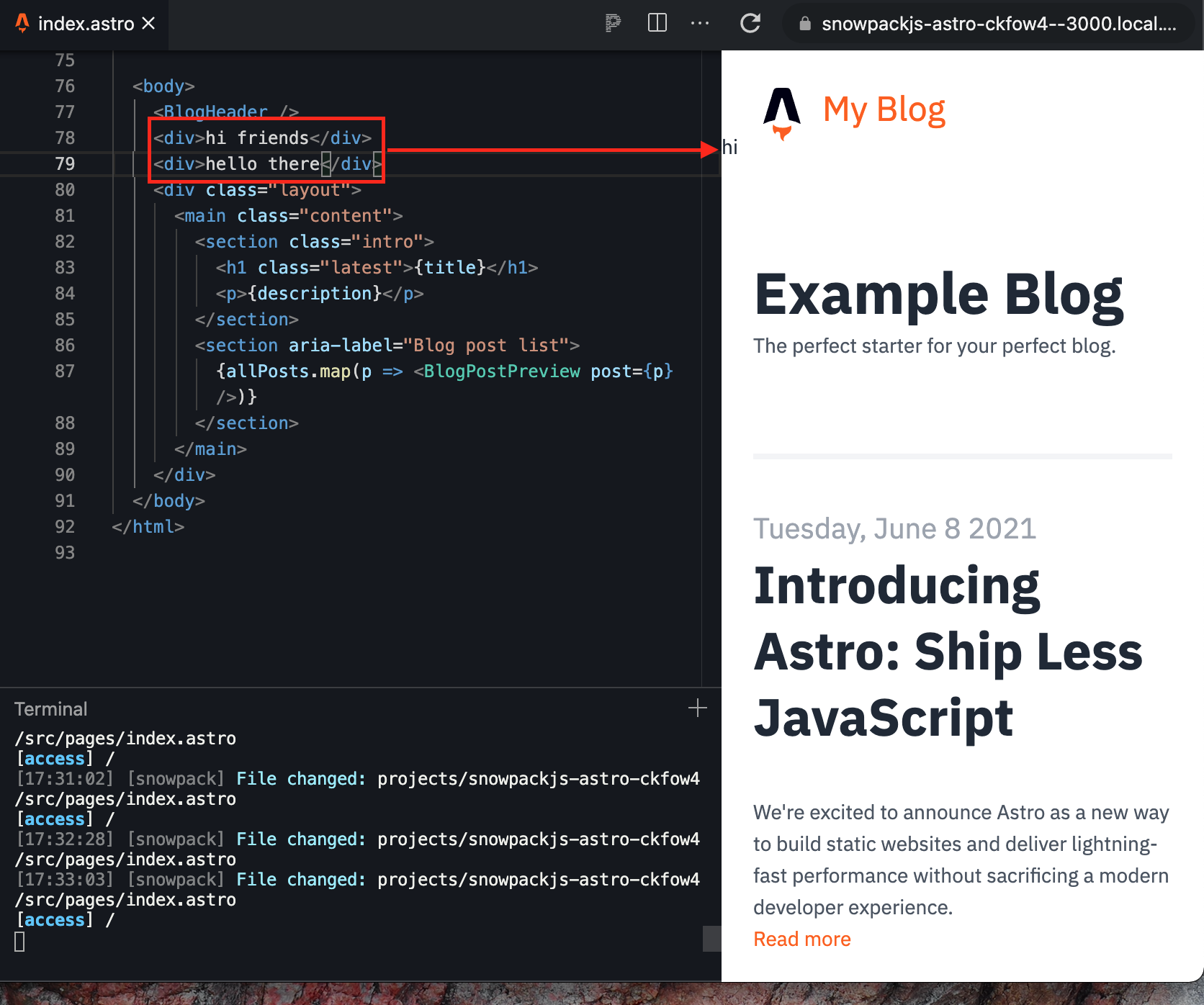 HMR broken in Astro Blog starter · Issue #386 · stackblitz/webcontainer-core · GitHub
