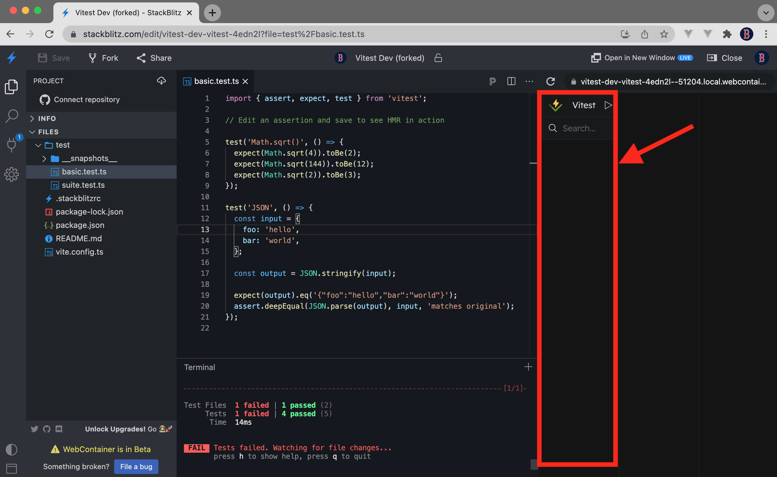 Vitest reporter pane is blank · Issue #536 · stackblitz/webcontainer ...