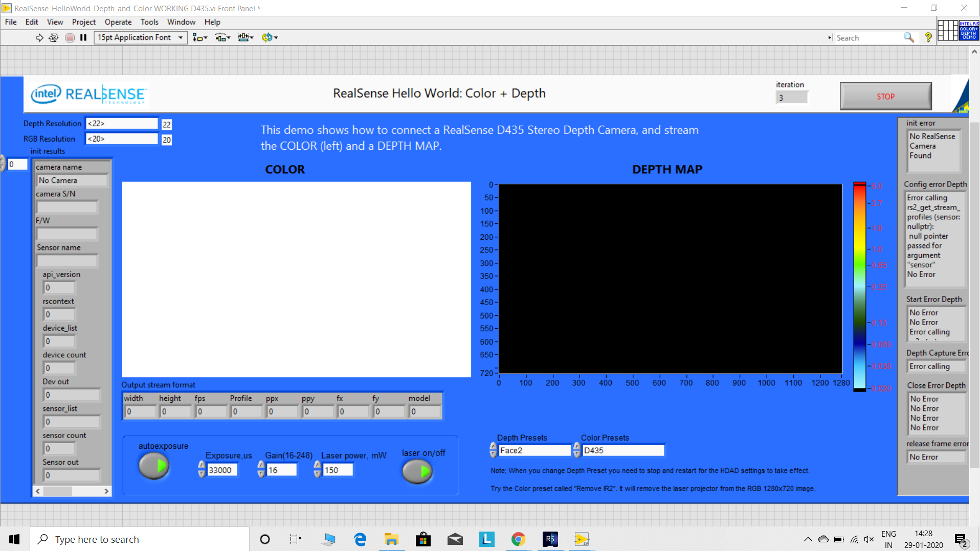 "No RealSense Camera Found" error using a demo of labview SDK wrapper library · Issue #5744 ...