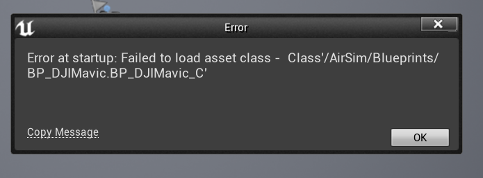 Block example bug- Failed to load asset class - Class'/AirSim/Blueprints/BP_DJIMavic.BP_DJIMavic ...