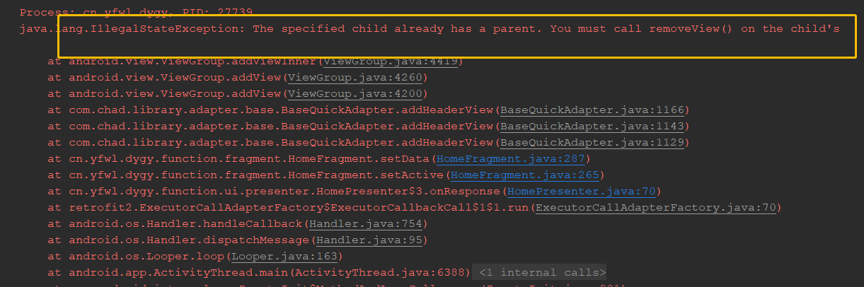 The specified child already has a parent. You must call removeView() · Issue #2786 · CymChad ...