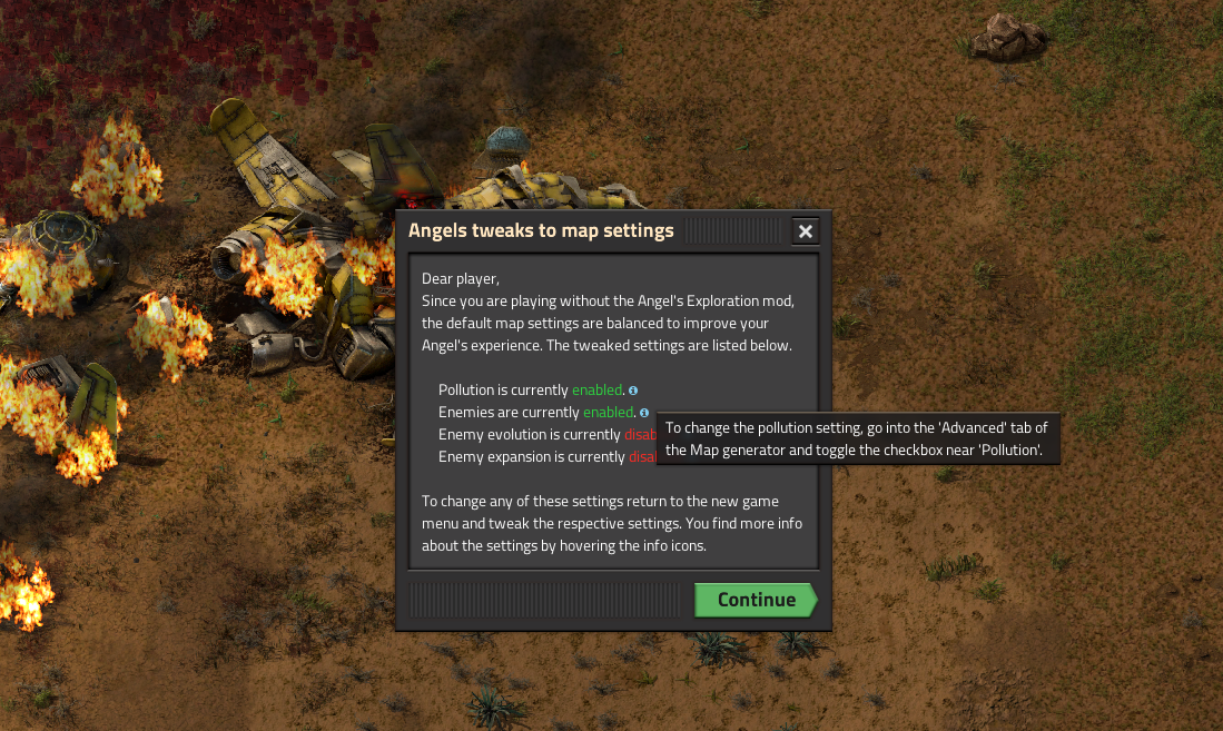 Inform player of map settings at the start of a map · Issue #385 · Arch666Angel/mods · GitHub