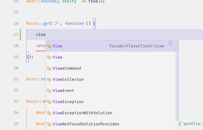 Laravel 6 global helpers and chaining methods not suggesting anymore ...
