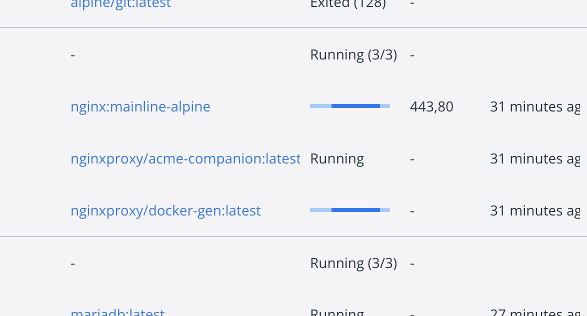 Container status remains showing as the animated progress bar after ...
