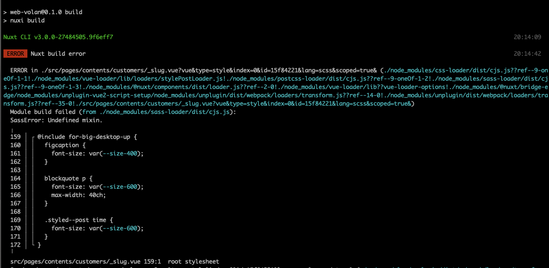 Nuxt Build Error - SassError: Undefined mixin · nuxt nuxt · Discussion #17755 · GitHub