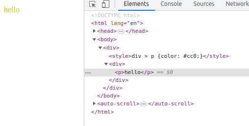 In a tag, the selector greater than ">" is escaped into the entity ...