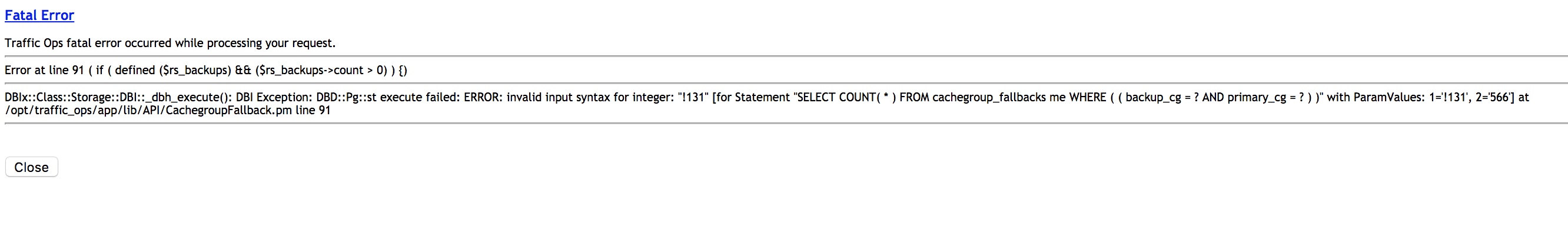 Traffic ops Api - doesn't handle the invalid values for fallbackId gracefully. · Issue #3724 ...
