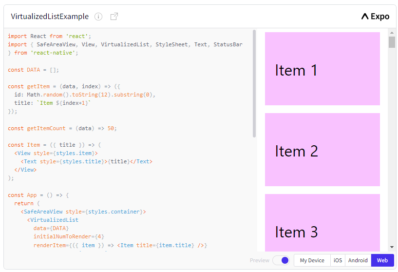 Create sample of VirtualizedList · Issue #264 · microsoft/react-native ... Create sample of VirtualizedList · Issue #264 · microsoft/react-native ...