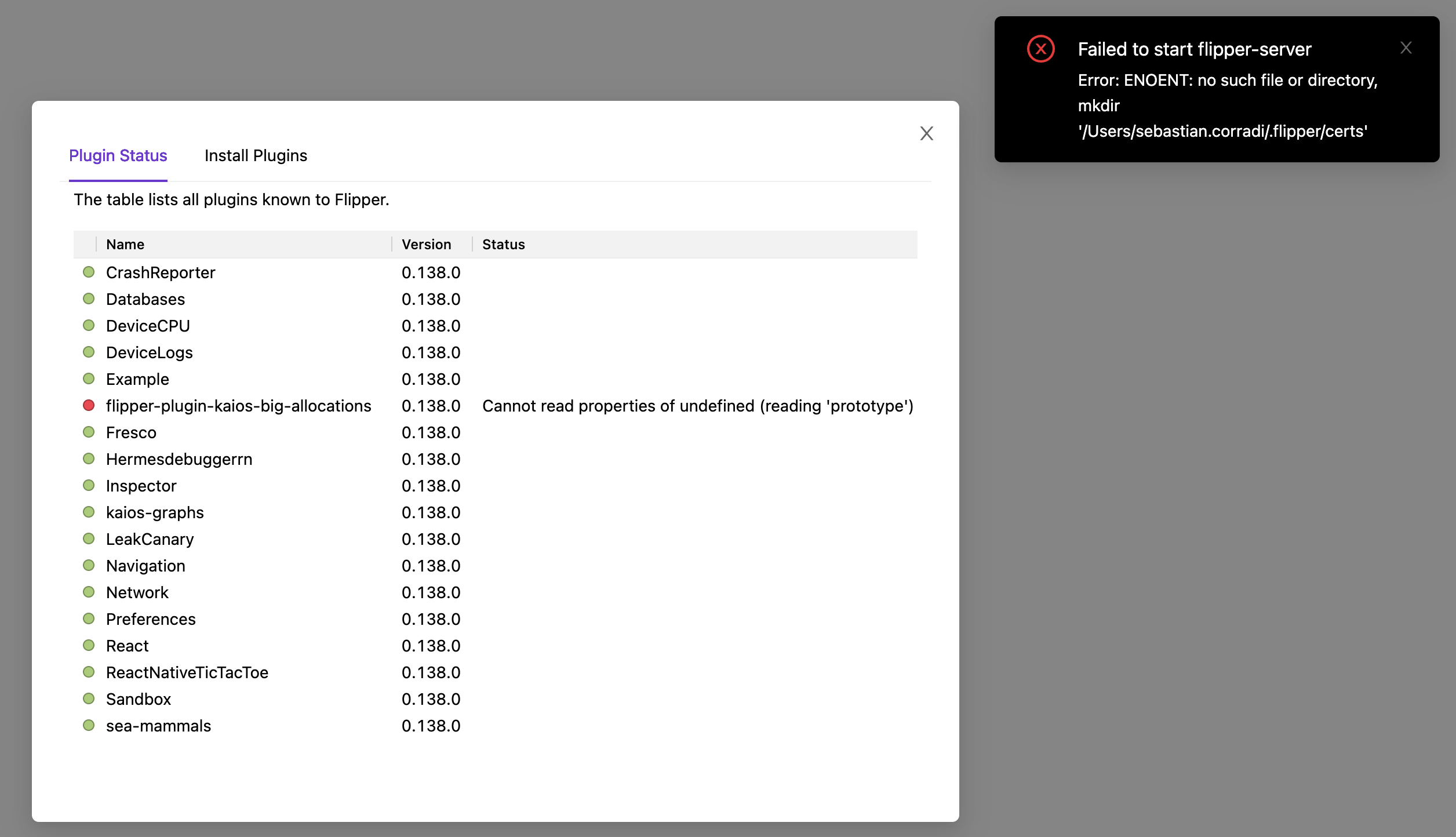 Failed To Start Flipper Server · Issue 3547 · Facebook Flipper · Github