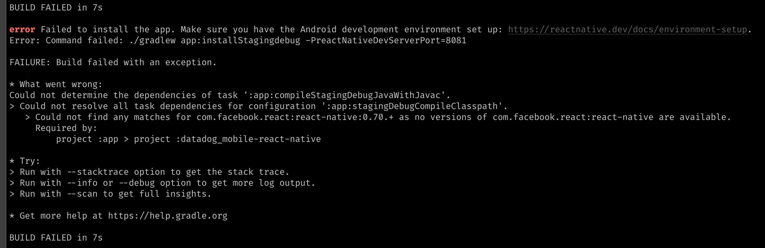 Usage with Monorepo - Error: Could not find any matches for com.facebook.react:react-native:0.70 ...