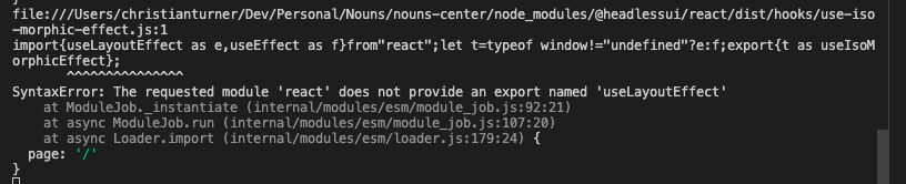 The requested module 'react' does not provide an export named 'useLayoutEffect' · Issue #1614 ...