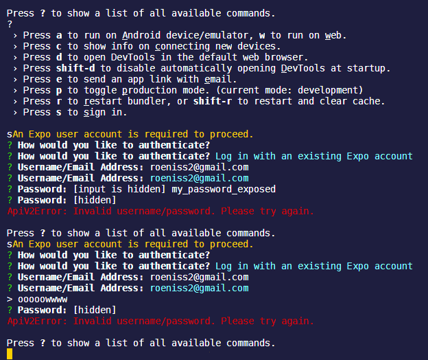 Password exposed when logged in via cmd · Issue #978 · expo/expo-cli ...