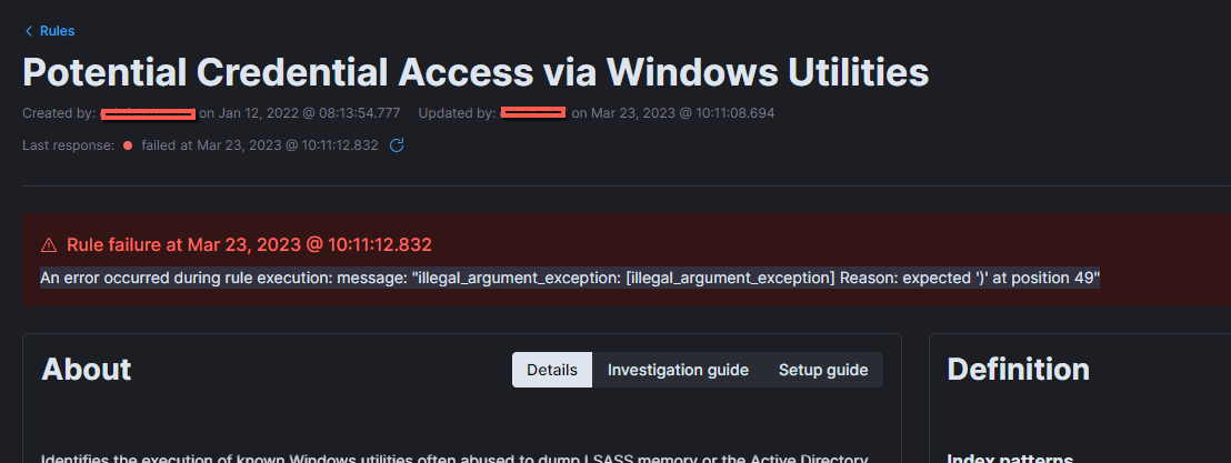 [Bug] Potential Credential Access via Windows Utilities Rule Failure · Issue #2658 · elastic ...