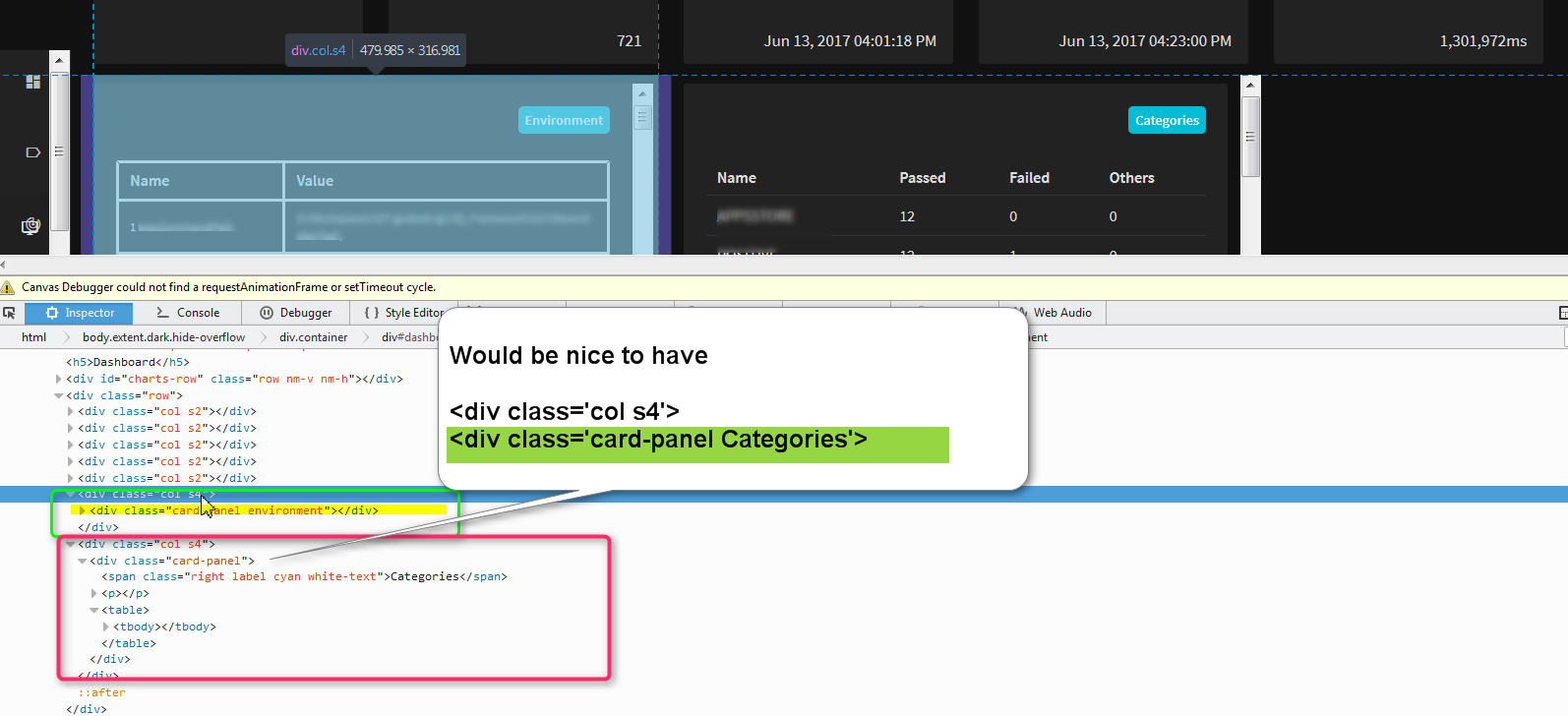 Request for changing of the dashboard view, class name "card-panel categories" should be define ...