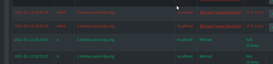 Retried queries appear if filtered for blocked queries · Issue #1697 · pi-hole/web · GitHub