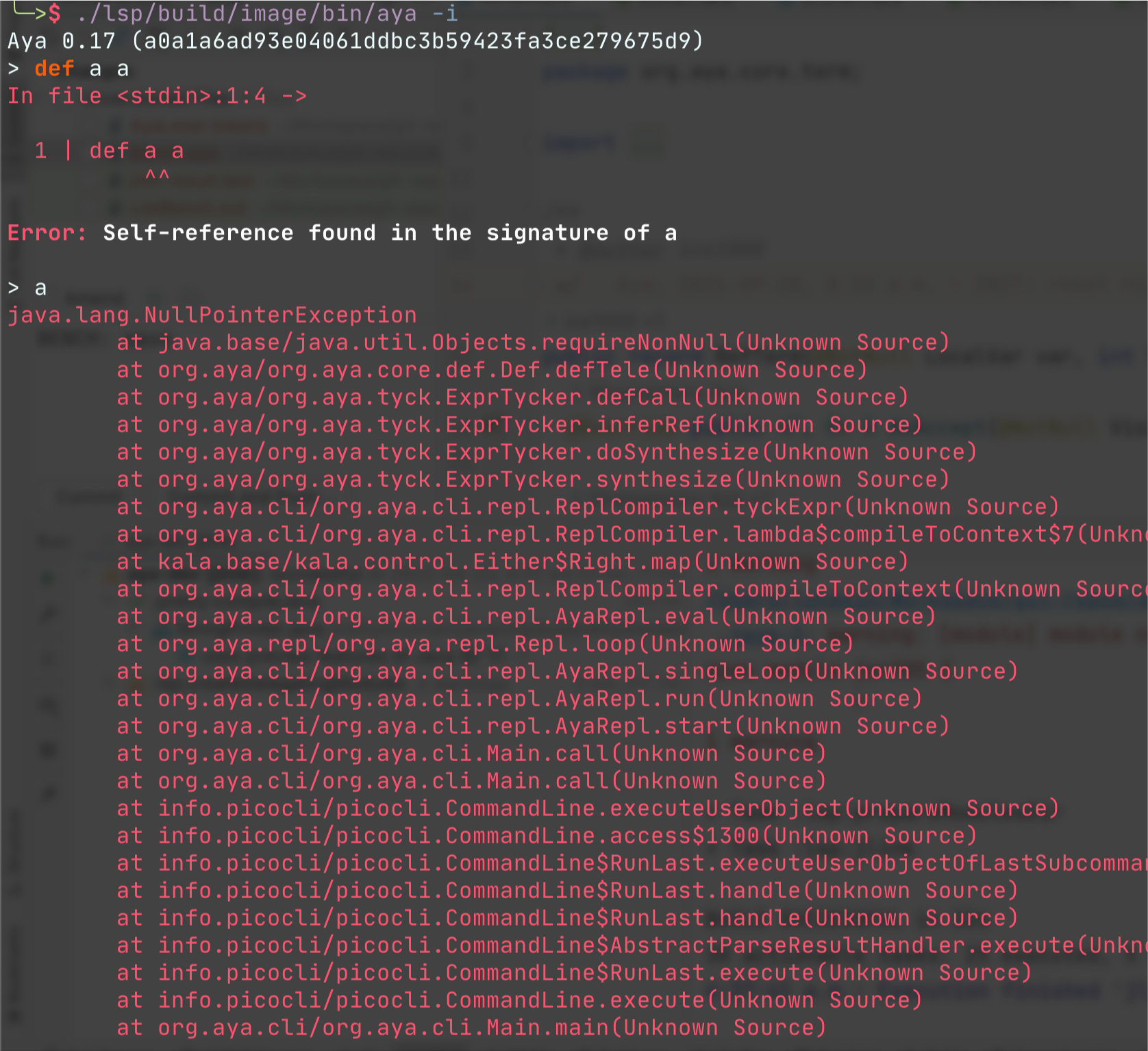 `def a a` triggers NPE · Issue #381 · aya-prover/aya-dev · GitHub