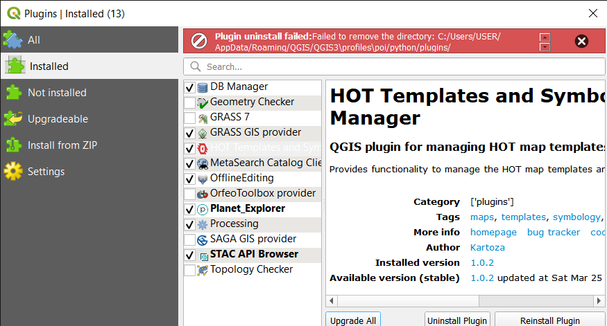Problem Uninstalling Plugin · Issue 39 · Hotosmqgis Templates And