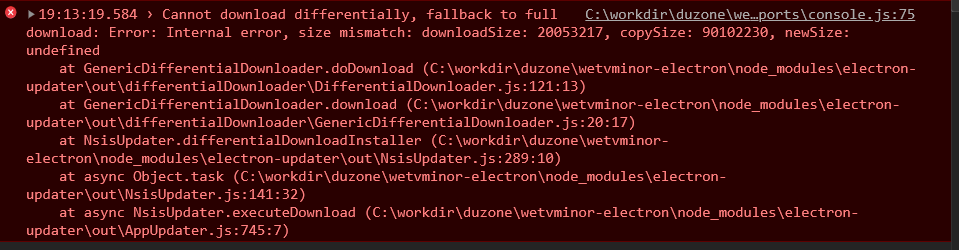 Auto Update Faile Internal Error Size Mismatch Newsize Undefined · Issue 4772 · Electron
