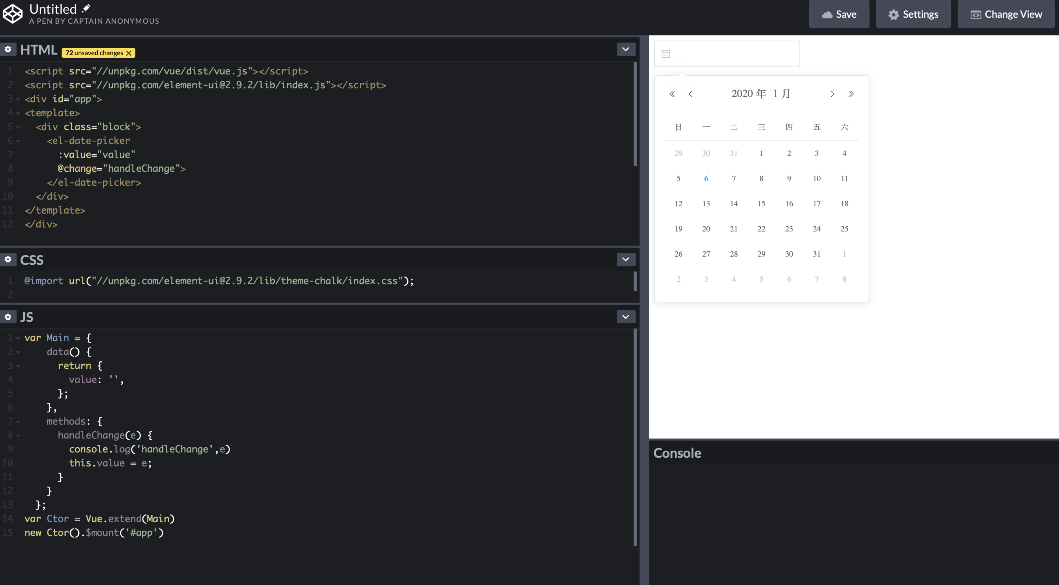 [Bug Report] Date-picker can`t listen change event · Issue #18613 · ElemeFE/element · GitHub