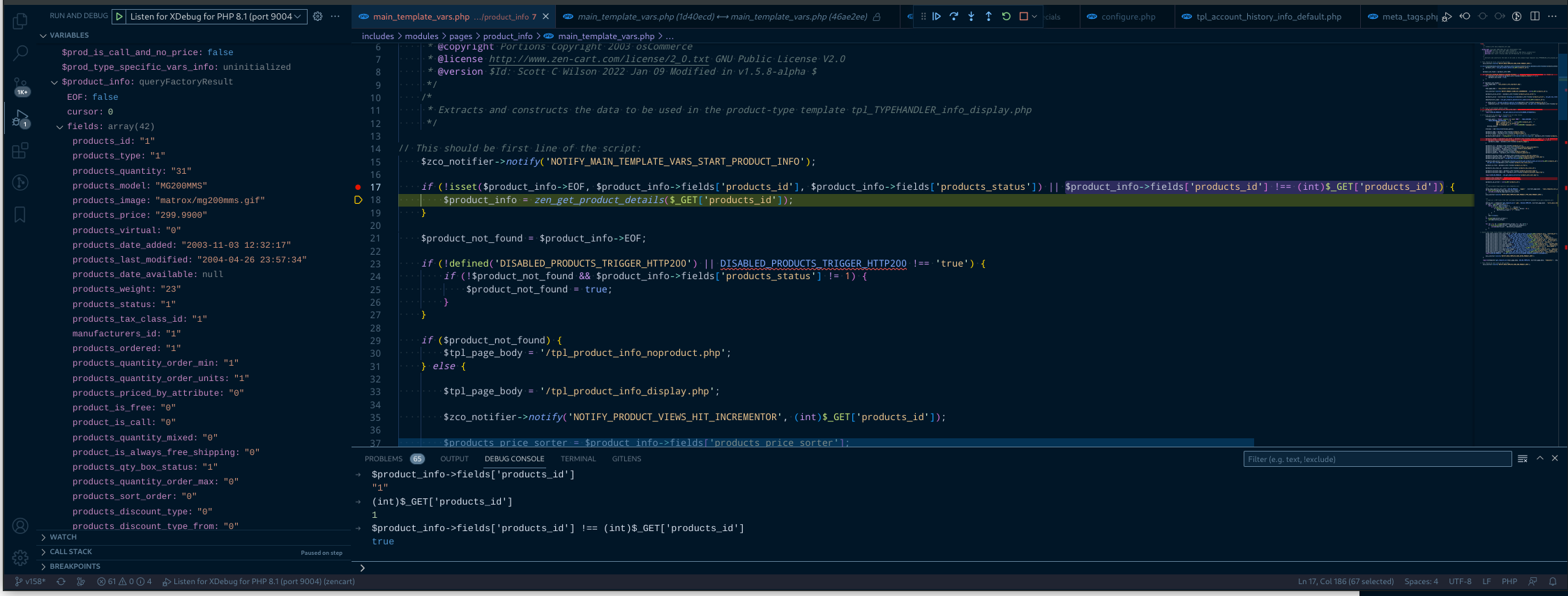 string === int comparison causes repeated fetch of product fields · Issue #5495 · zencart ...