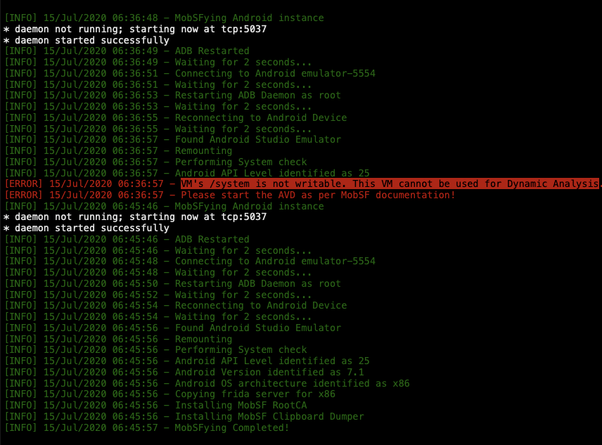 VM's /system is not writable. This VM cannot be used for Dynamic Analysis · Issue #1469 · MobSF ...