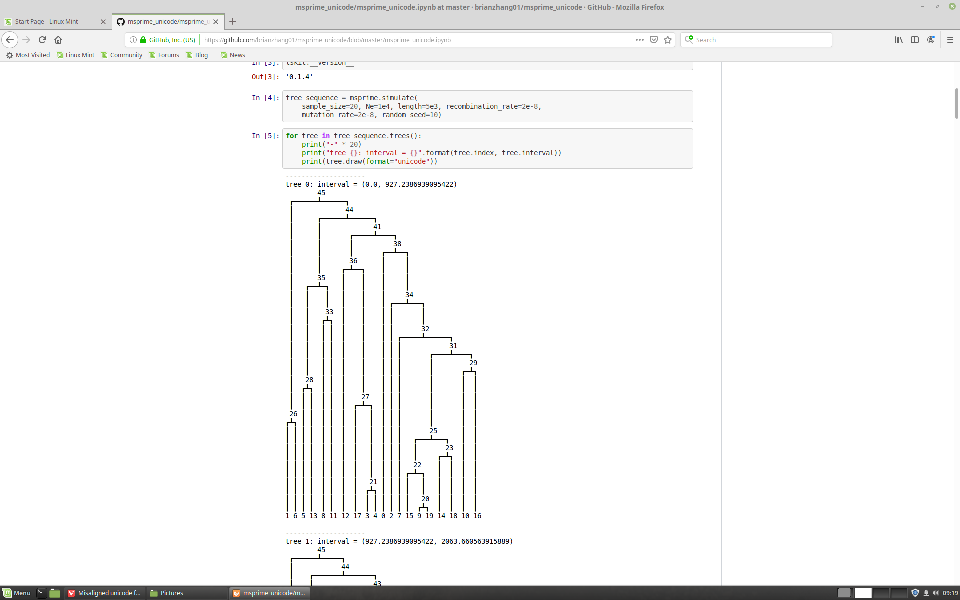 Misaligned unicode from tree.draw() in jupyter notebook · Issue #189 · tskit-dev/tskit · GitHub