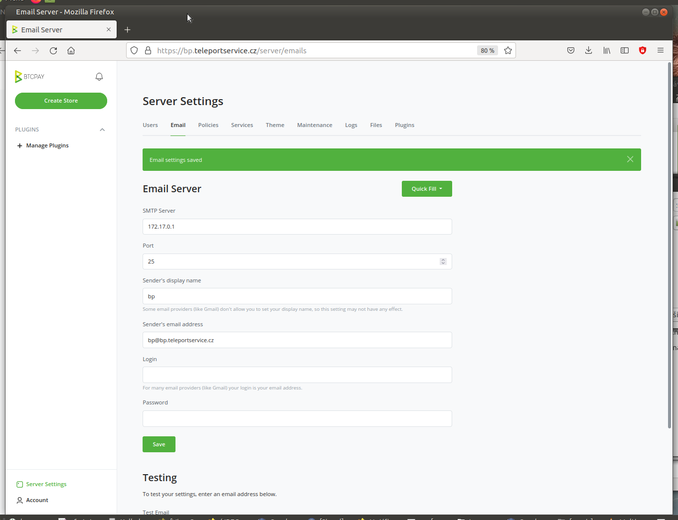Can't use SMTP server without authentication to send mail from btcpayserver · Issue #3656 ...