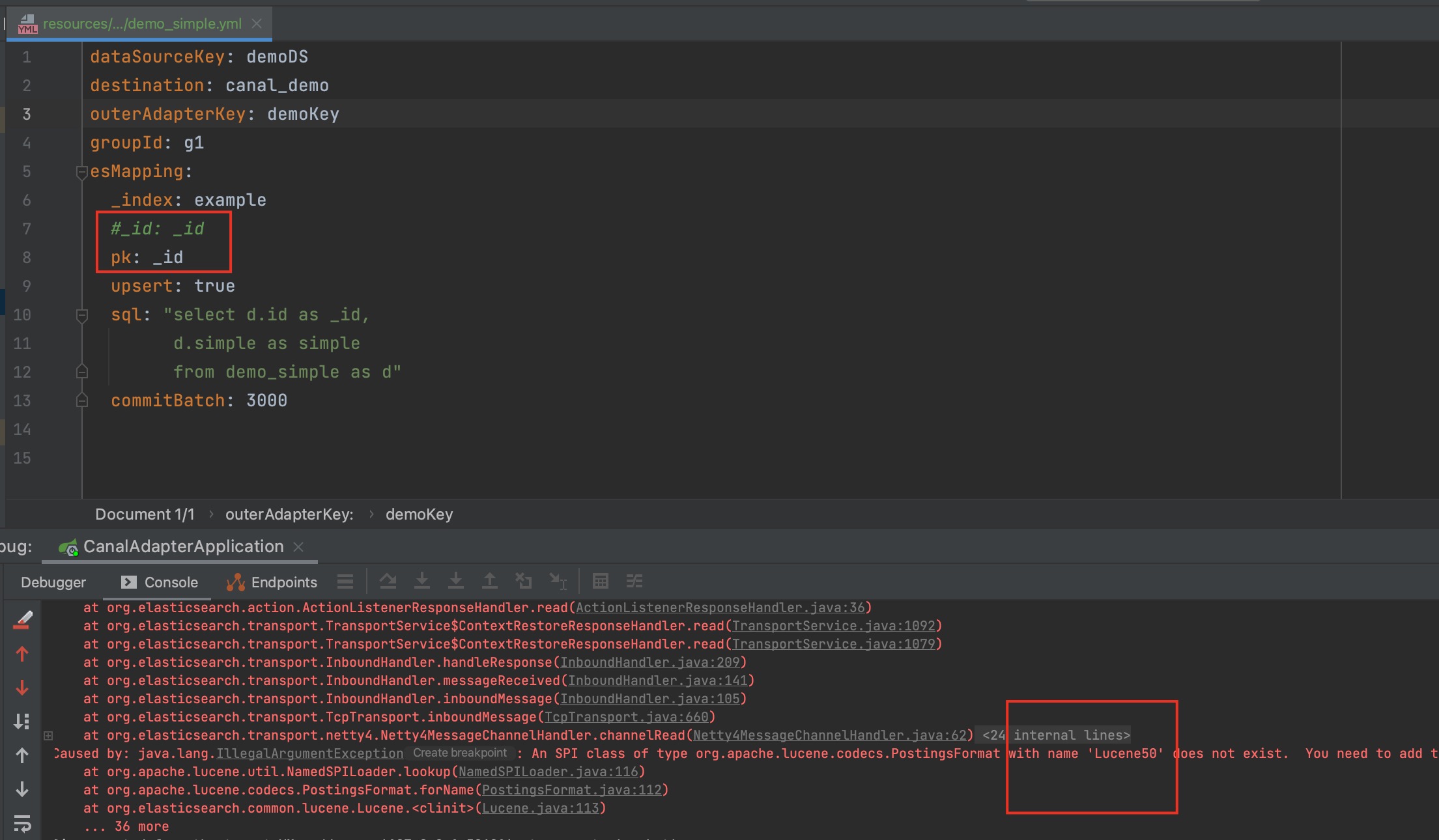使用pk字段，会报'Lucene50' does not exist · Issue #4364 · alibaba/canal · GitHub