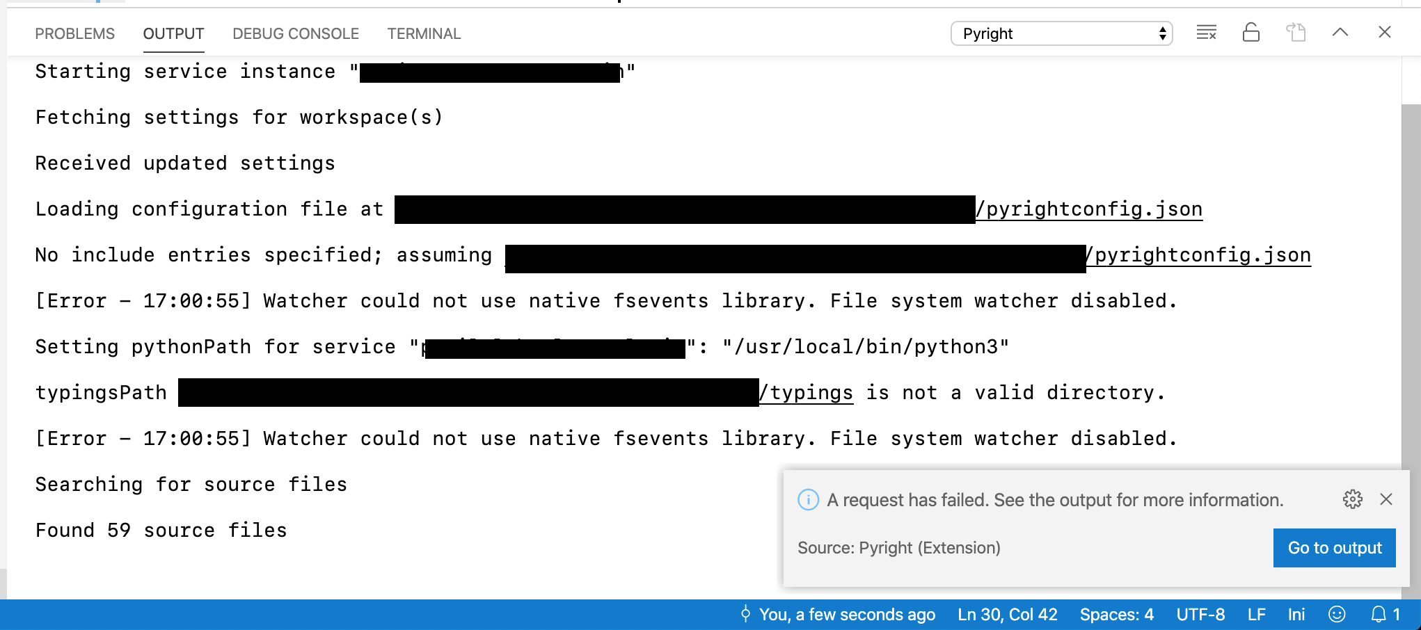 Watcher could not use native fsevents library. File system watcher disabled. · Issue #386 ...