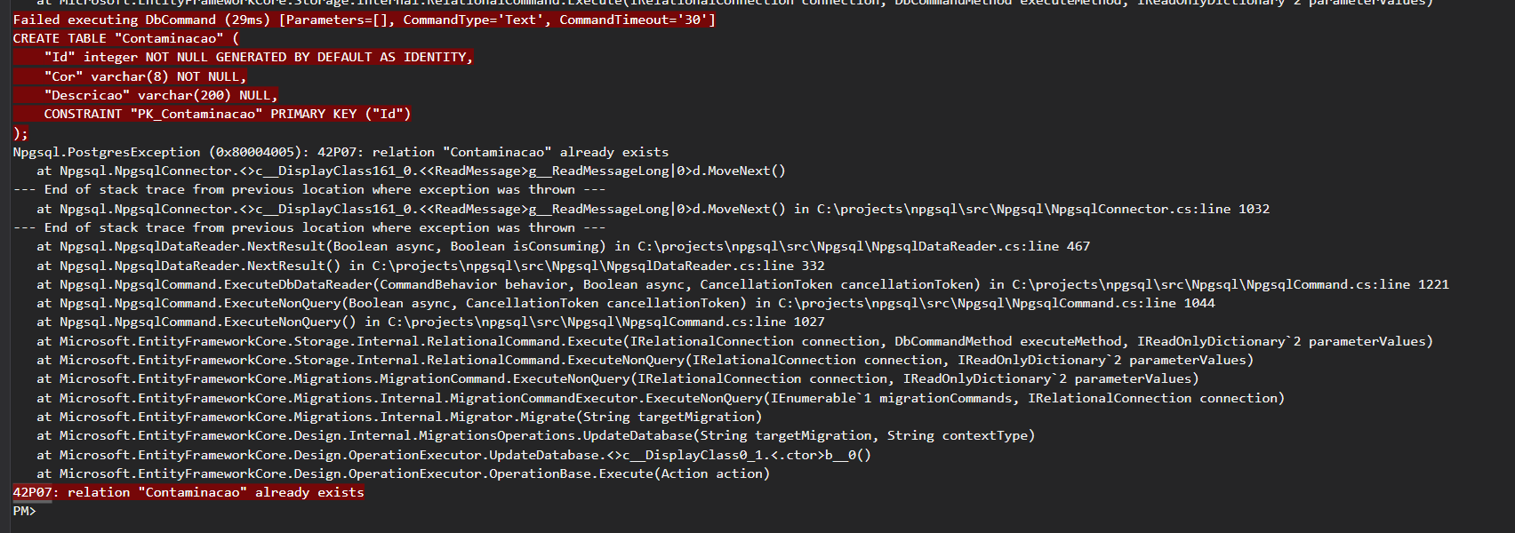 Error 42P07 in Migration exist database pgSQL · Issue #21013 · dotnet/efcore · GitHub