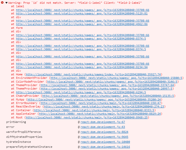 Warning: Prop `id` did not match. Server: "popover-trigger-33" Client: "popover-trigger-6 ...