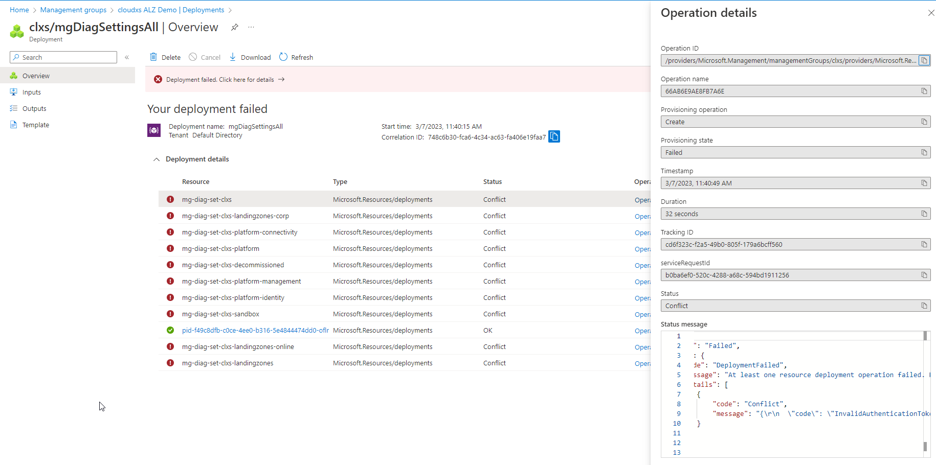Orchestration - mgDiagSettingsAll error - InvalidAuthenticationToken ...