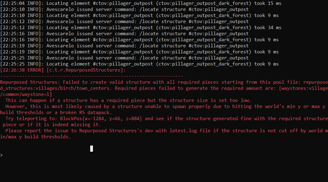 World crash · Issue #296 · TelepathicGrunt/RepurposedStructures · GitHub