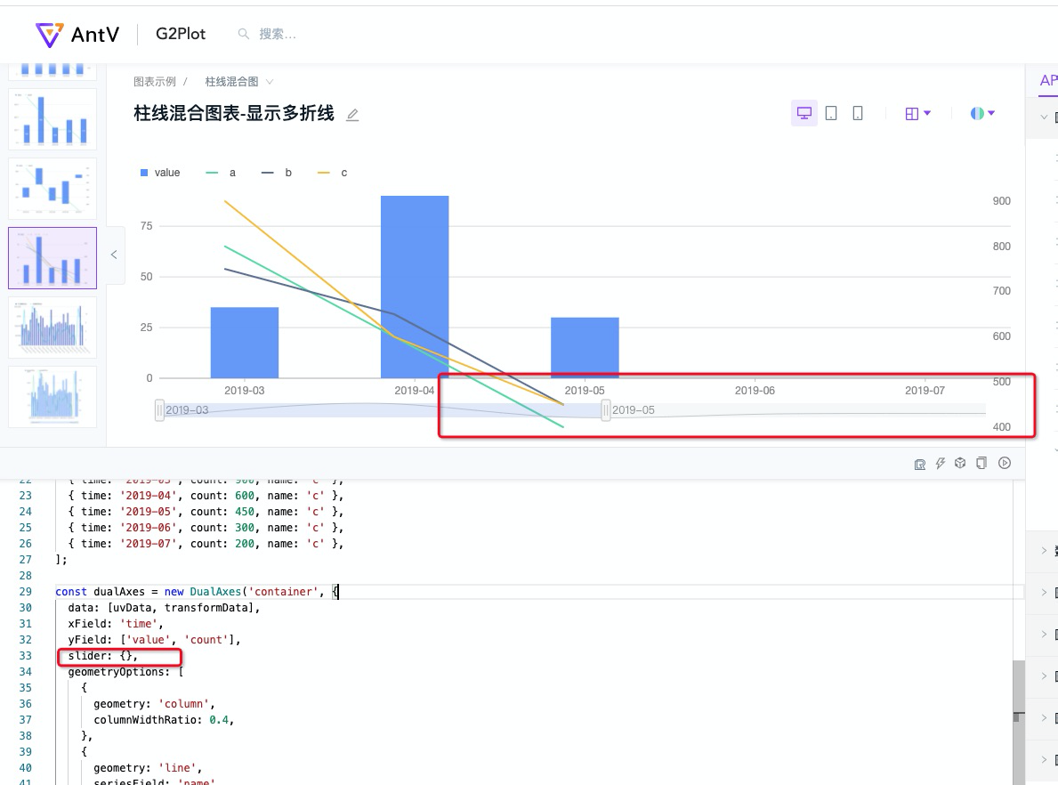 折线柱状图 缩略轴 拖动时，折线运动到 x轴下方了 · Issue #2557 · antvis/G2Plot · GitHub