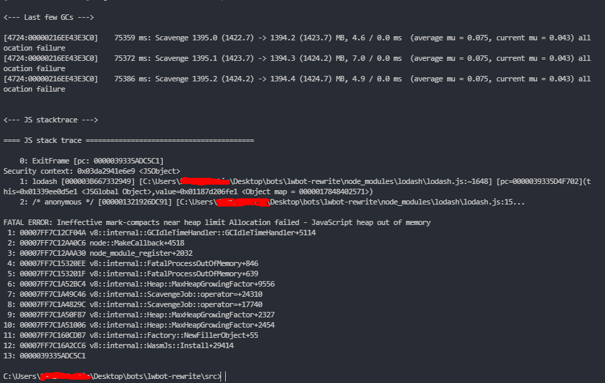 v8 Allocation - JS heap out of memory · Issue #4291 · lodash/lodash · GitHub