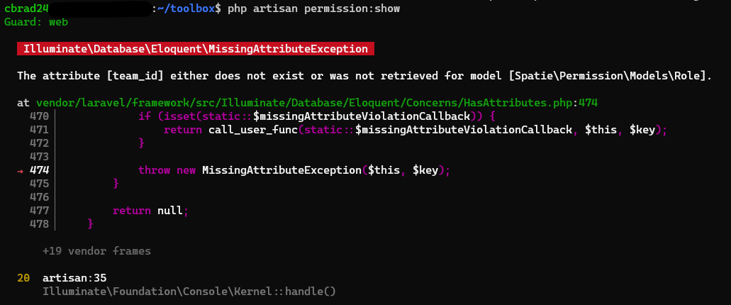 Permission Show Command Fails With Preventaccessingmissingattributes Enabled · Issue 2454