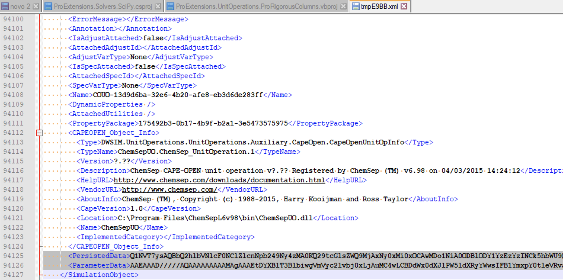 ChemSep column and CAPE Open unit operation information are missing from the XML results file ...
