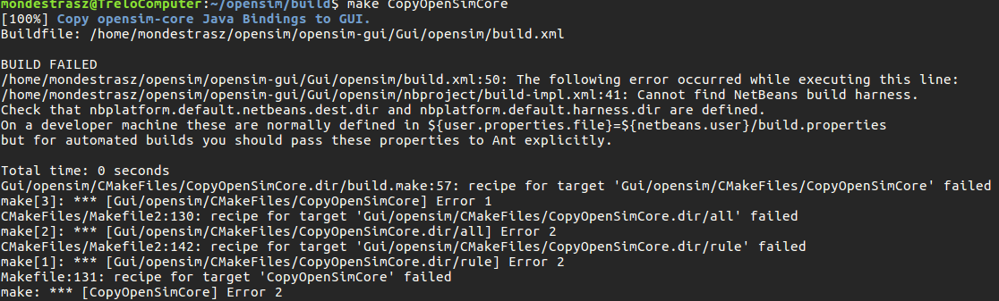 NetBeans related error - at Linux build step "make CopyOpenSimCore ...