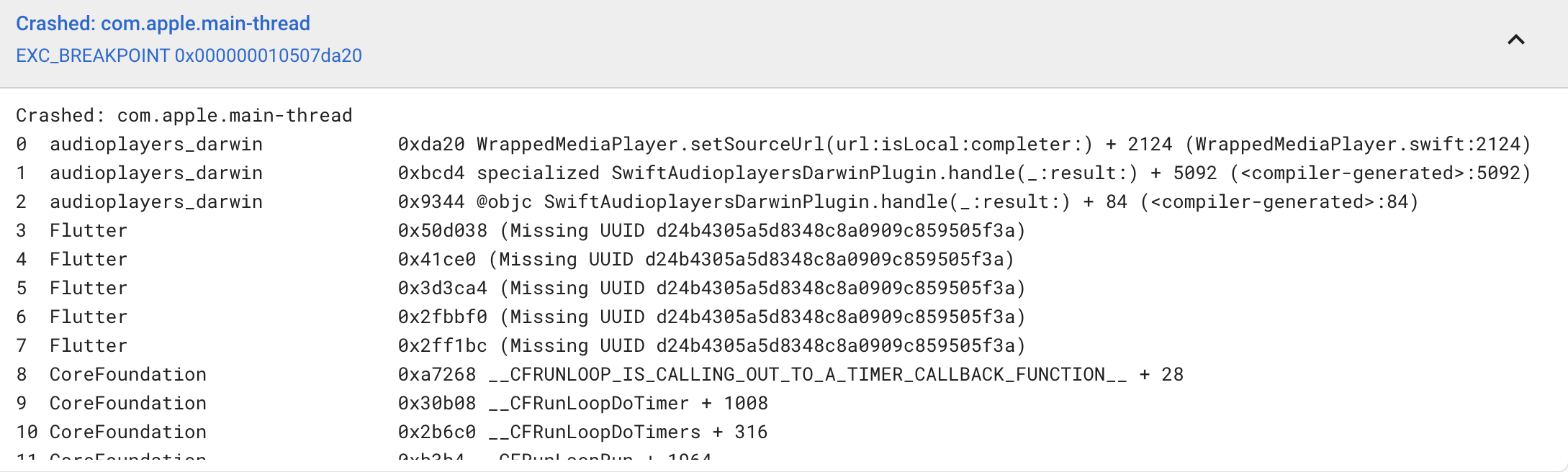 iOS crash `0xda20 WrappedMediaPlayer.setSourceUrl` in ...