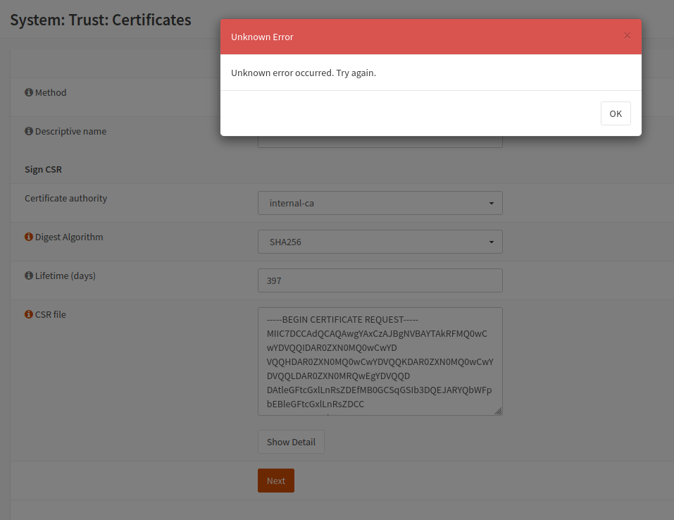Sign CSR with "extendedKeyUsage = serverAuth" fails with unknown error · Issue #6104 · opnsense ...