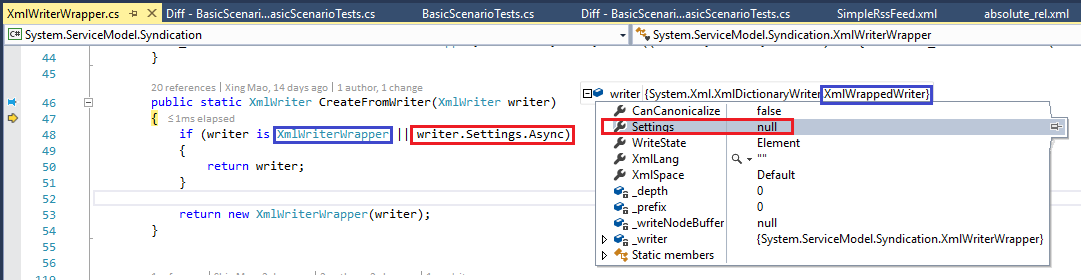XmlWriterWrapper.CreateFromWriter(XmlWriter writer) return instance ...
