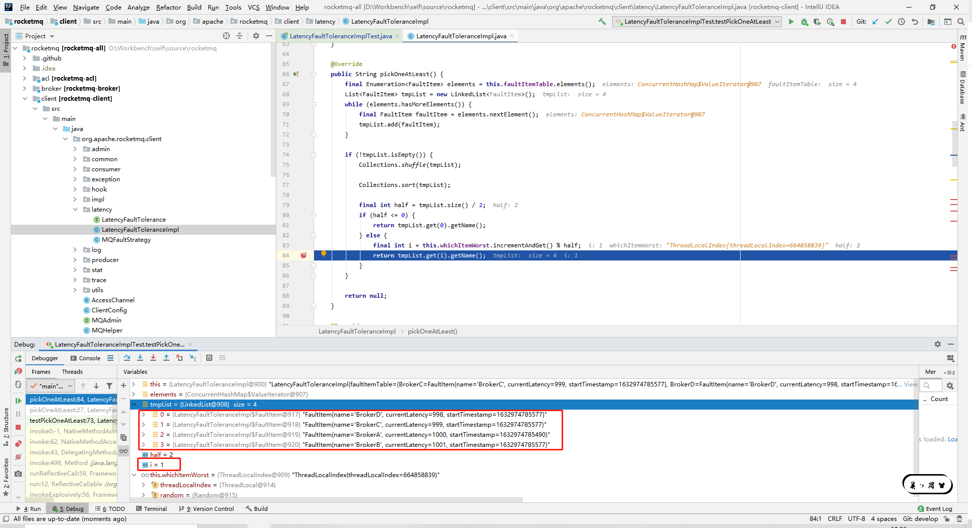 Probably,LatencyFaultToleranceImpl#pickOneAtLeast result isn't first one When latency items size ...