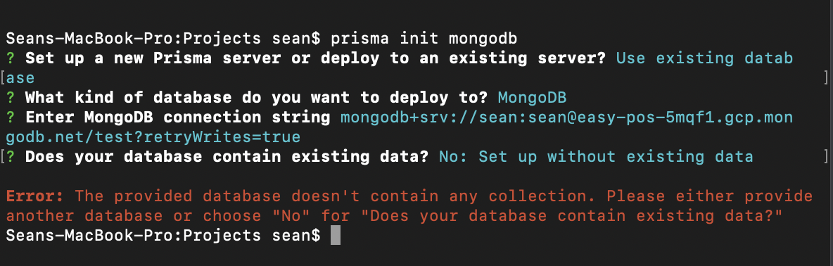 prisma init connect to existing mongo database does not work · Issue #3786 · prisma/prisma1 · GitHub