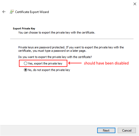 Private key appear to be exportable in certificate export wizard UI ... Private key appear to be exportable in certificate export wizard UI ...