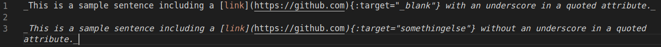 Markdown Behaviour Incorrect When Underscores Are Used Within Quoted Attribute Values · Issue 7557