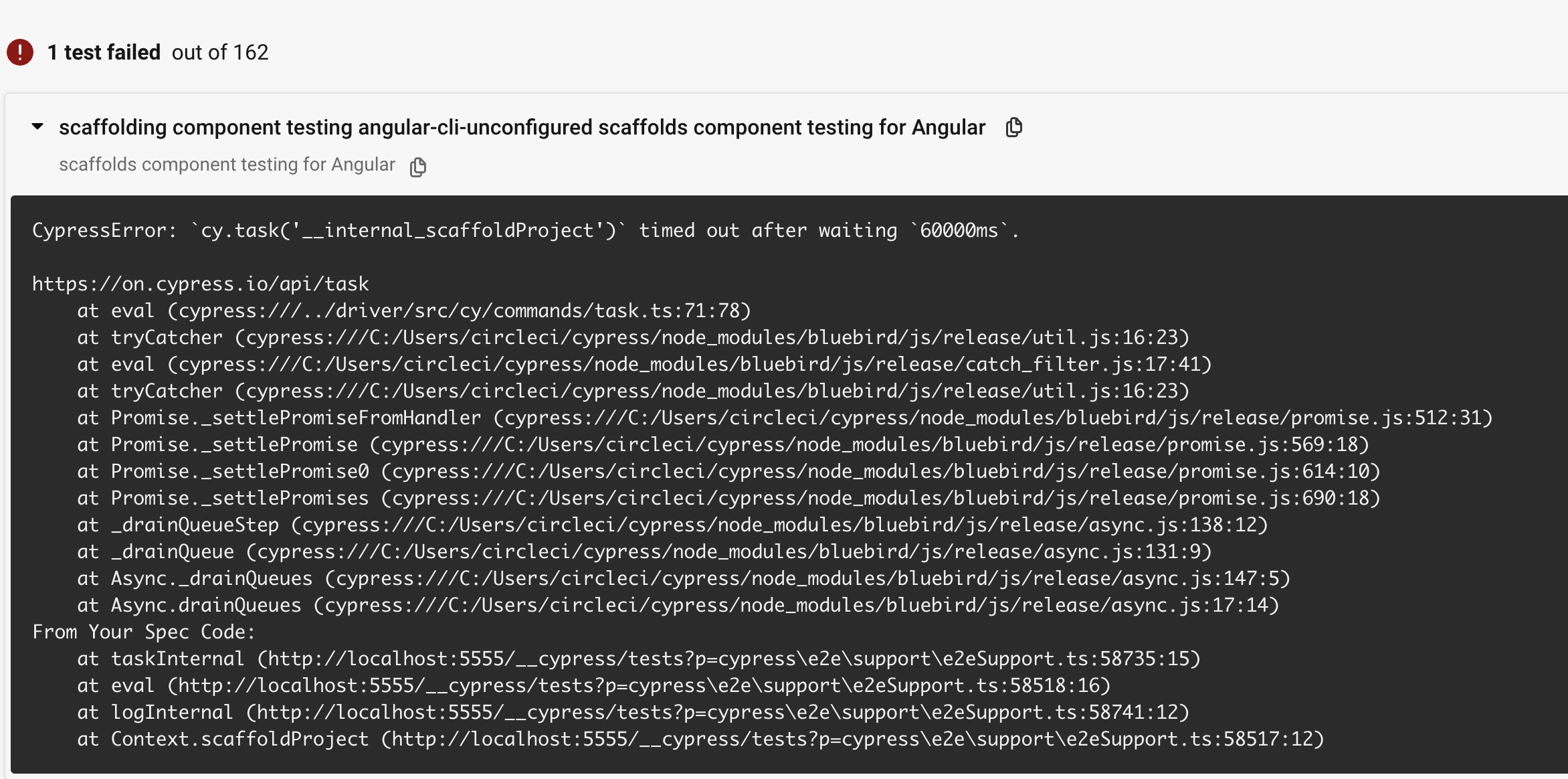 Flaky Test Cypresserror `cytaskinternalscaffoldproject` · Issue 23452 · Cypress Io