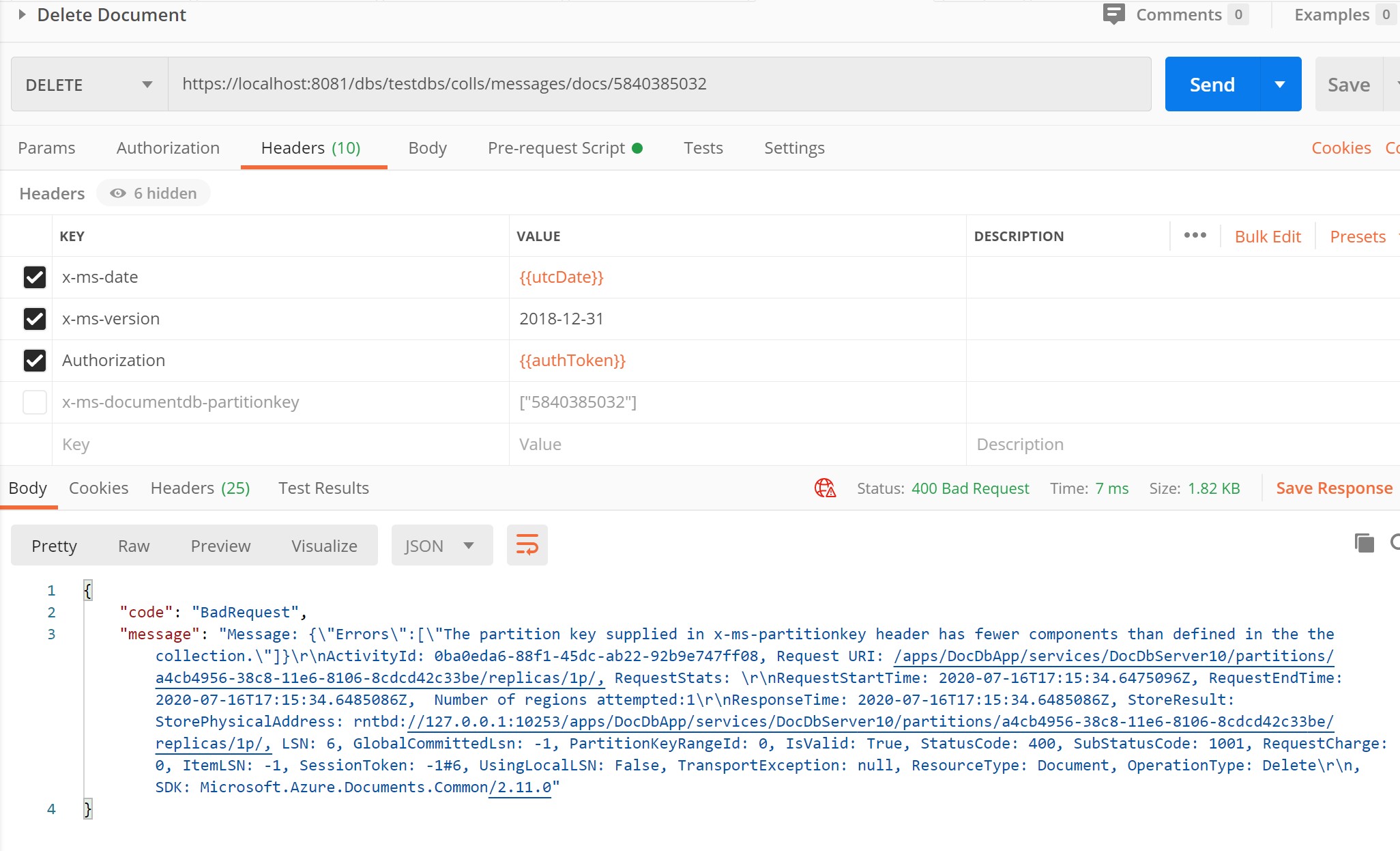Inconsistent Error Messages For Most Requests Involving X Ms Partitionkeyx Ms Documentdb